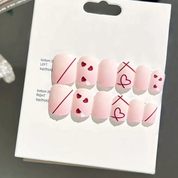 Makeup | 24pc Embossed Pink Heart Short Press On Nails New | Poshmark